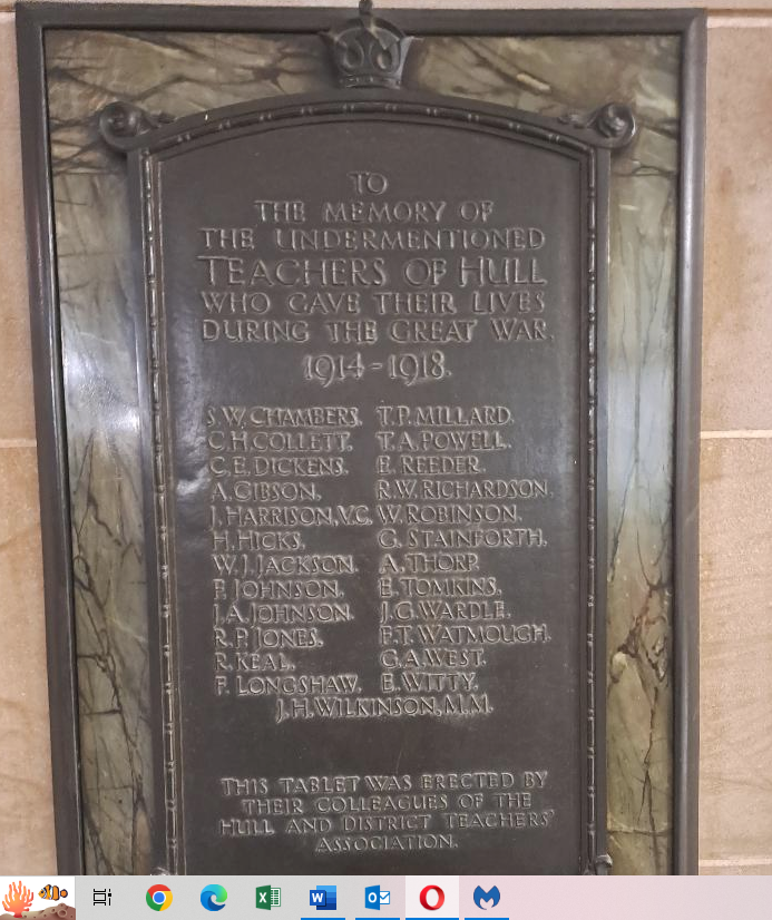 Hull Teachers WW1 Memorial | Kingston upon Hull War Memorial 1914 - 1918